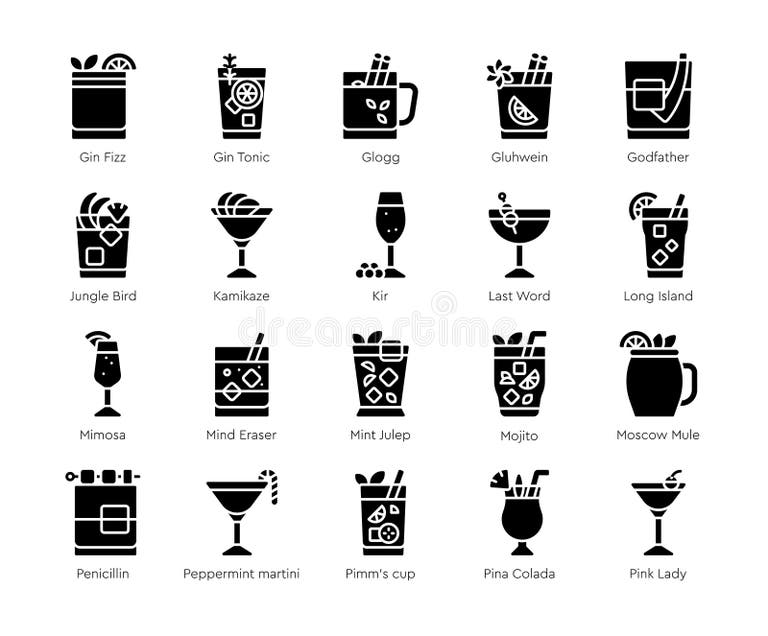 Cocktail Icon Set 3, Alcoholic Mixed Drink Vector Stock Vector ...