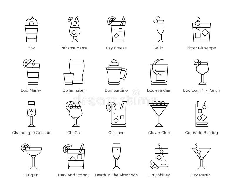 Cocktail Icon Set 2 Alcoholic Mixed Drink Vector Stock Vector