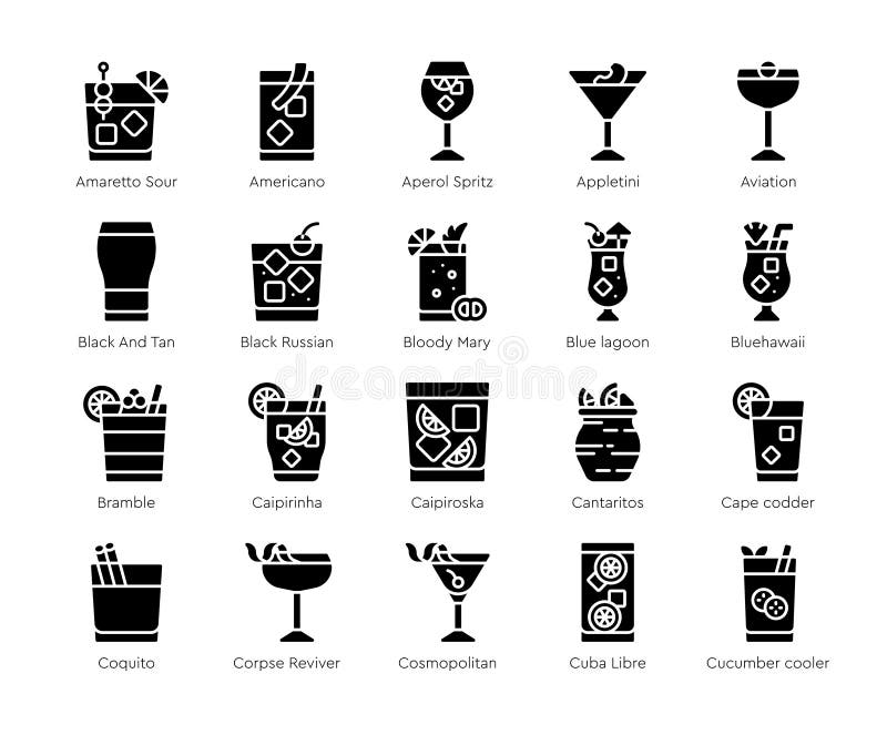 Cocktail Icon Set, Alcoholic Mixed Drink Vector Stock Vector ...