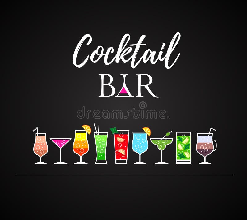 Cocktail Icons. Cocktail Menu Stock Vector - Illustration of fruits ...