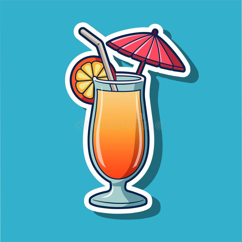Cocktail Illustration. Vector Sticker Stock Vector - Illustration of ...
