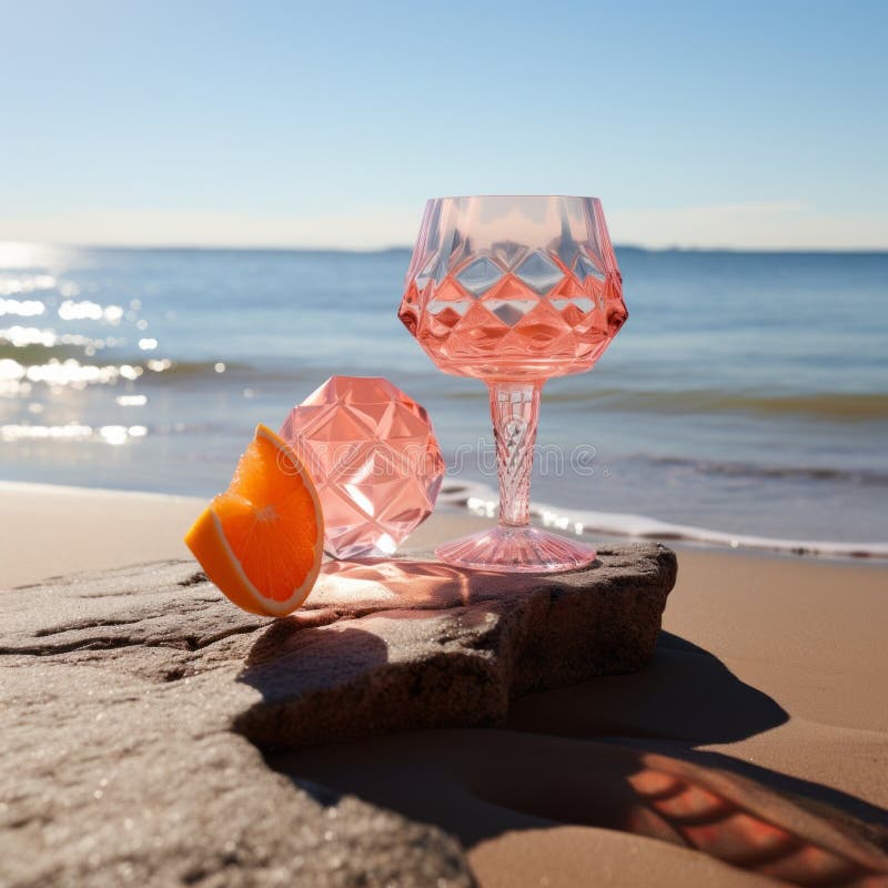 A Cocktail Left by the Beach at Dawn. Orange on the Rock Stock ...