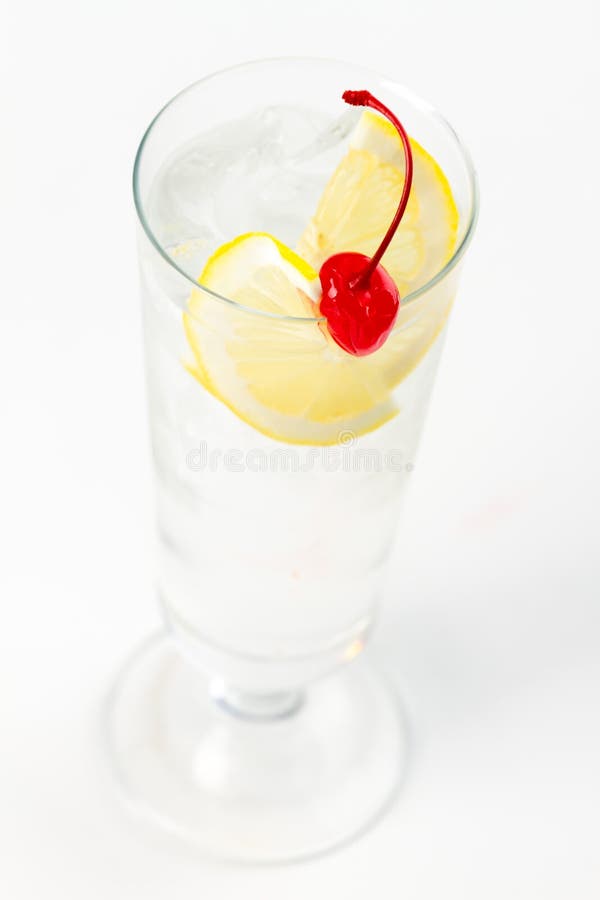 Cocktail with Lemon and Cherry Stock Photo - Image of dinner, isolated ...