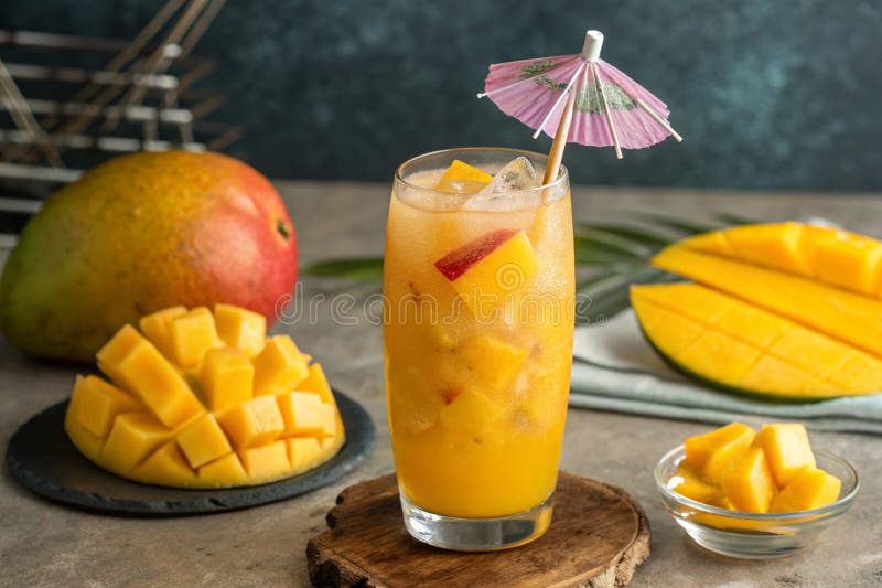 Cocktail with Mango and Ice Cubes Stock Illustration - Illustration of ...