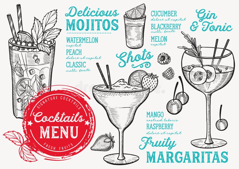 Cocktail Menu for Bar, Drink Template. Stock Vector - Illustration of ...