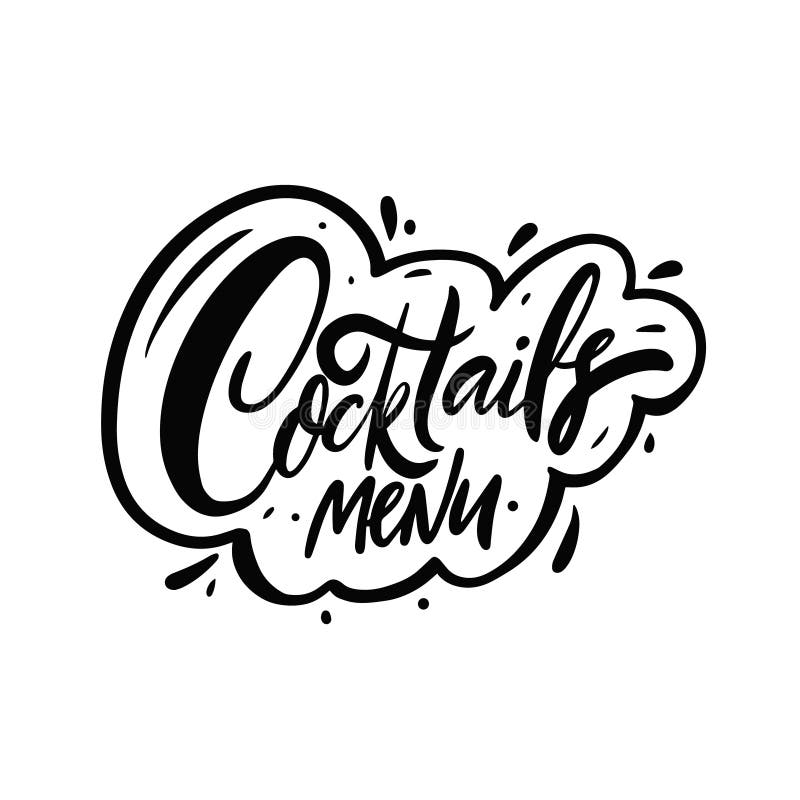 Cocktail Menu. Bar Lettering Phrase. Hand Drawn Black Color Text Stock ...