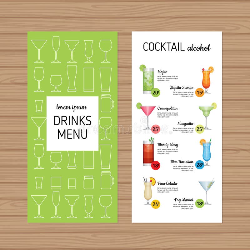 Cocktail Menu Design. Alcohol Drinks Tri-fold Leaflet Layout Template ...