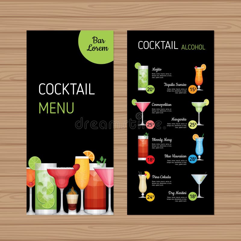Cocktail Menu Design. Alcohol Drinks Stock Vector - Illustration of ...