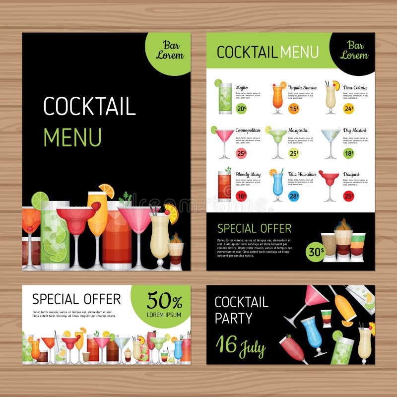 Cocktail Menu Design. Alcohol Drinks Tri-fold Leaflet Layout Template ...