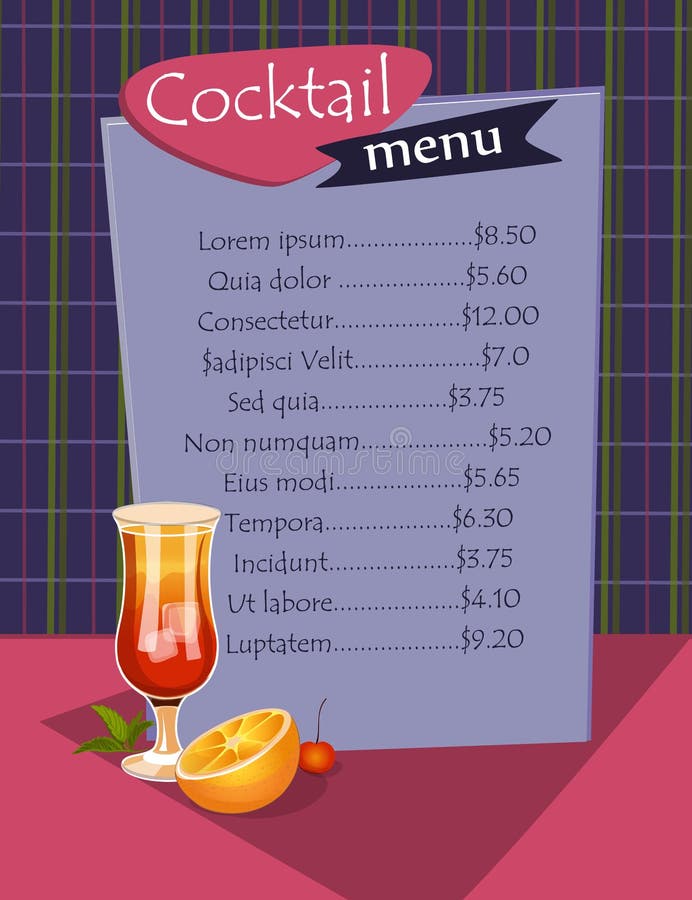 Cocktail menu template stock vector. Illustration of invitation - 60982400