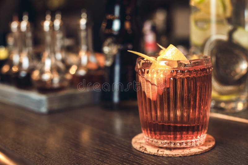 Cocktail Isolated on Bar Counter Side View Stock Photo - Image of night ...