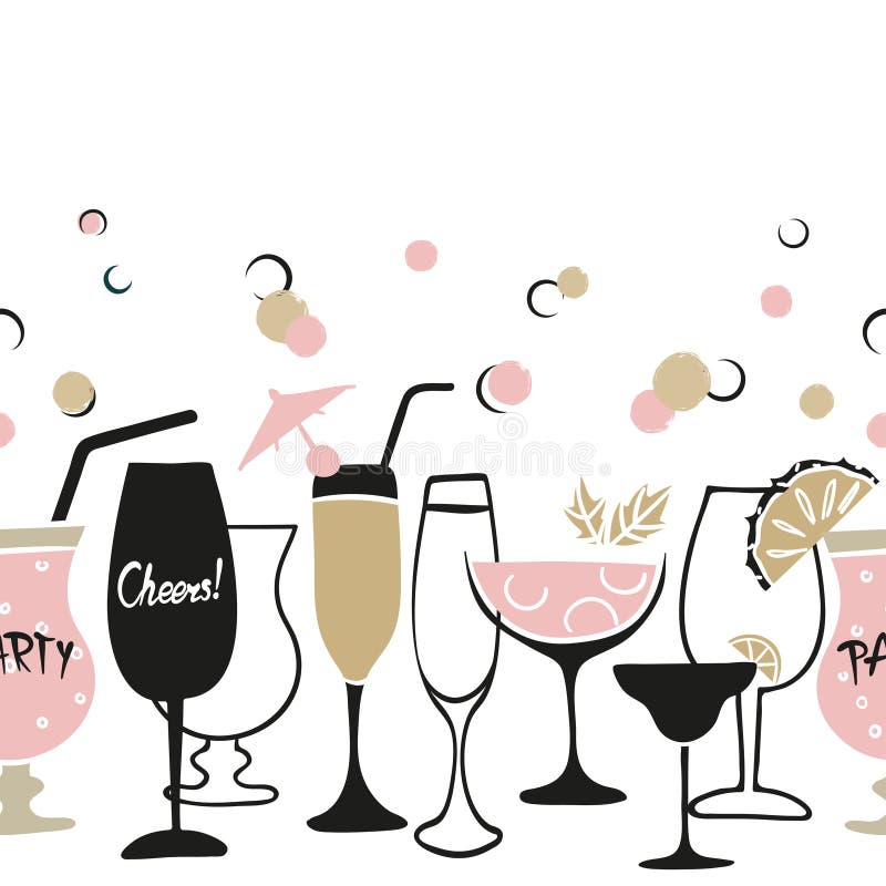 Cocktail Party Invitation or Wine Menu Design. Vector Border with ...