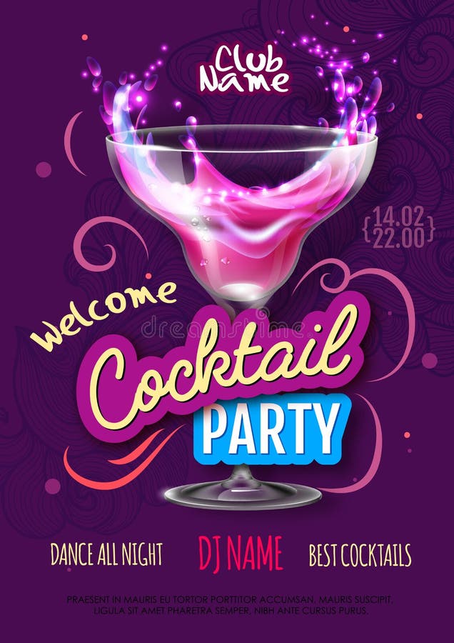 Cocktail Party Poster in Eclectic Modern Style. Stock Vector ...