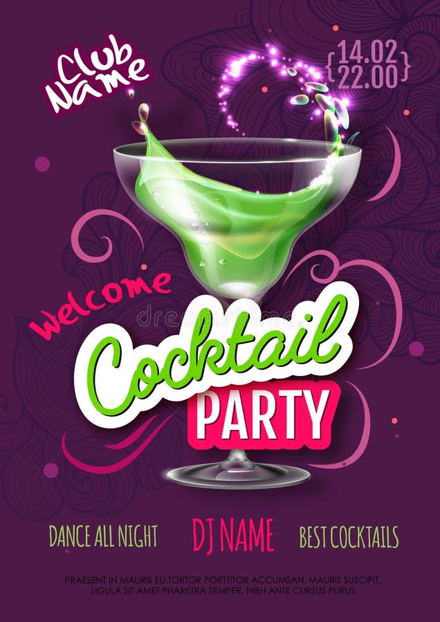 Cocktail Party Poster in Eclectic Modern Style. Stock Vector ...