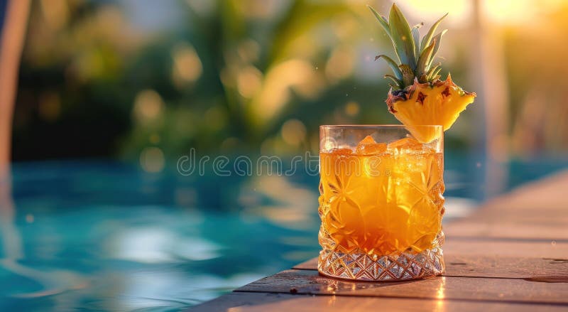 A Cocktail by the Pool with a Pineapple Garnish Stock Photo - Image of cocktail, generated ...