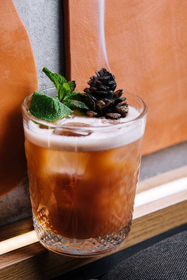 Cocktail with Preserved Sweet Cedar Cone Stock Photo - Image of drink ...