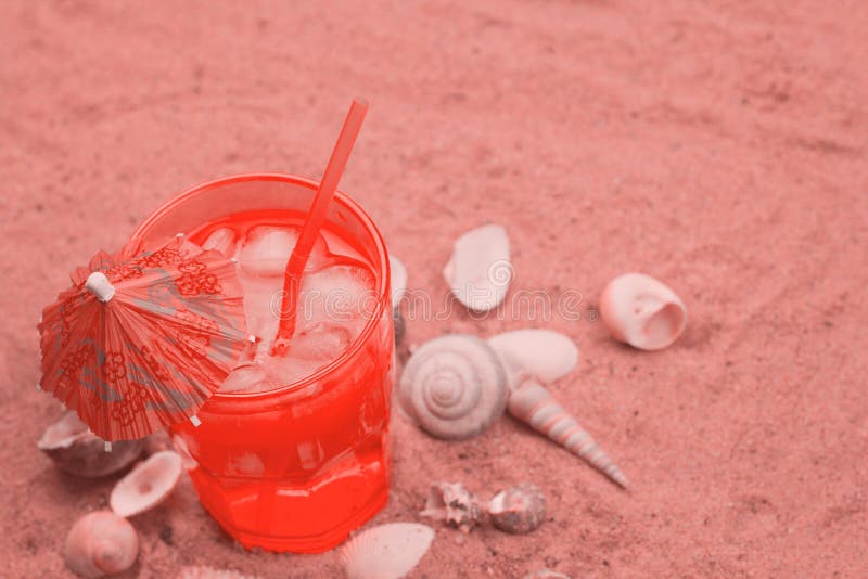 Cocktail and Sea Shells on a Sand Beachtoned Stock Image - Image of ...