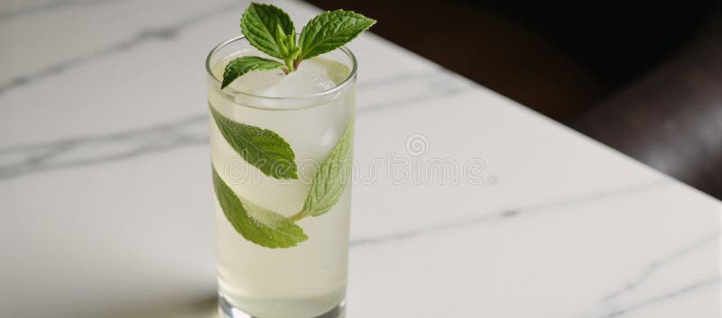 Cocktail Served on a Marble Table with a Mint Garnish Stock ...