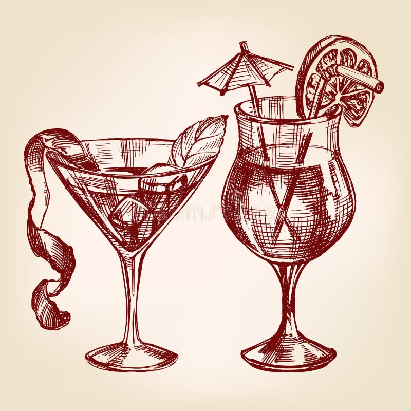 Cocktail Set Hand Drawn Vector Sketch Stock Vector - Illustration of ...