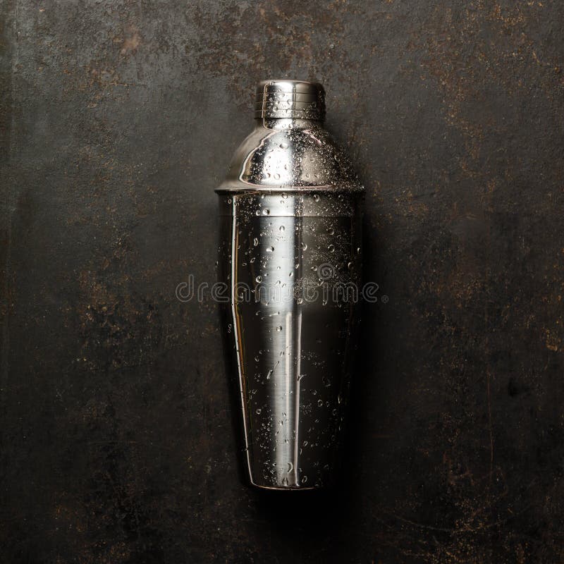 Cocktail Shaker, Tropical Fruits and Leaves on a Dark Background Stock ...