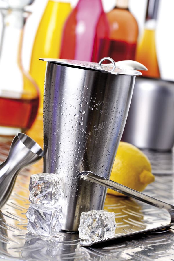 Cocktail Shaker with Drops of Water, Bar Utensils Stock Photo - Image ...