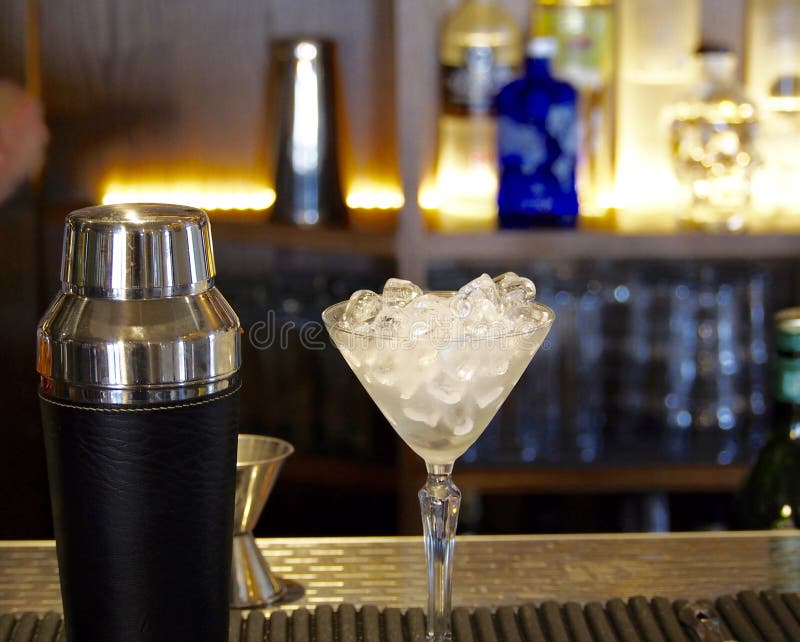 Cocktail Shaker and Glass with Ice Stock Image - Image of nightclub ...