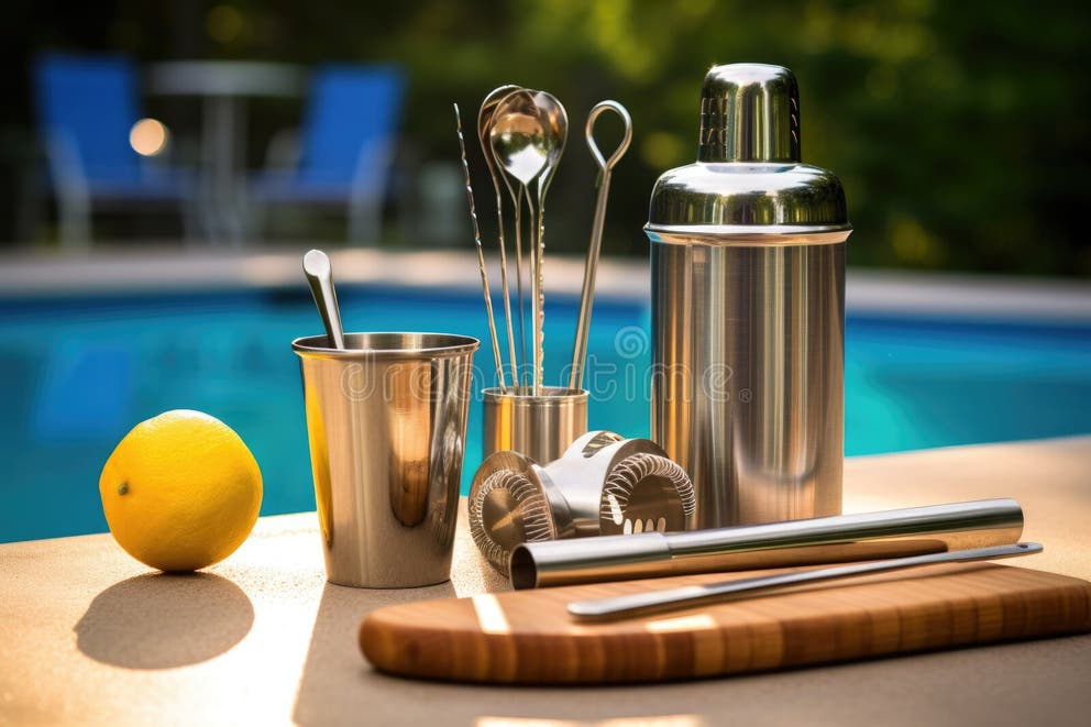 Cocktail Shaker and Tools for Making Tom Collins by Pool Stock ...