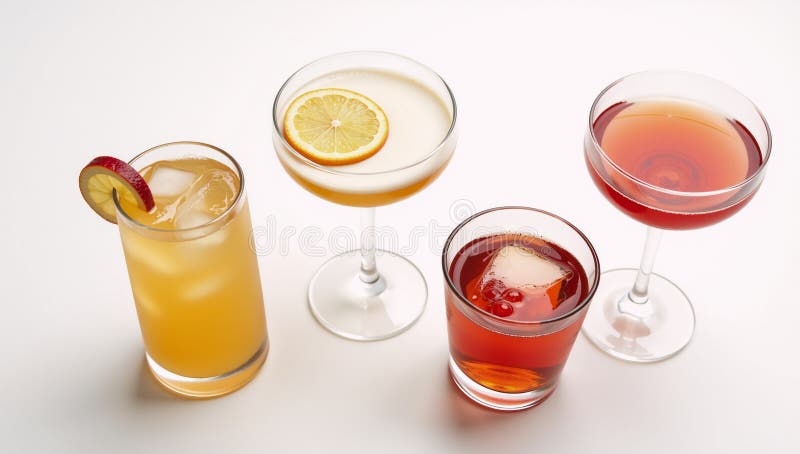 Cocktail Shots Against a Simple White Backdrop Viewed from Above Stock ...