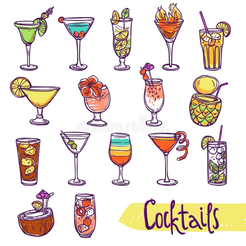 Cocktail Sketch Set stock vector. Illustration of margarita - 52105321
