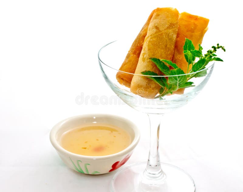 Fried Springroll Dip into Sweet Plum Sauce Stock Photo - Image of ...