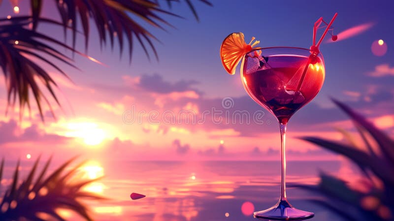 Cocktail at Sunset on the Beach Stock Illustration - Illustration of ...