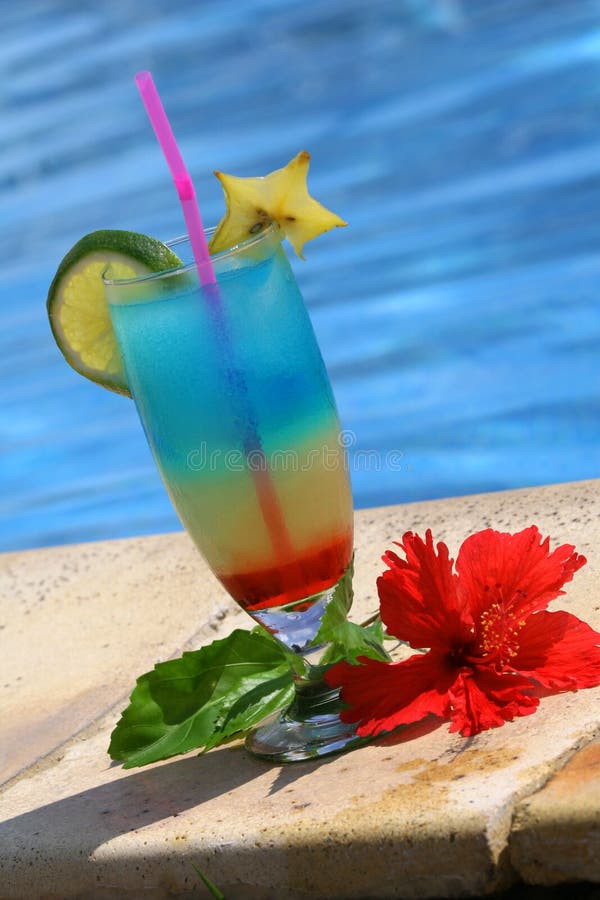Cocktail by the Swimming Pool Stock Image - Image of summer, flower ...
