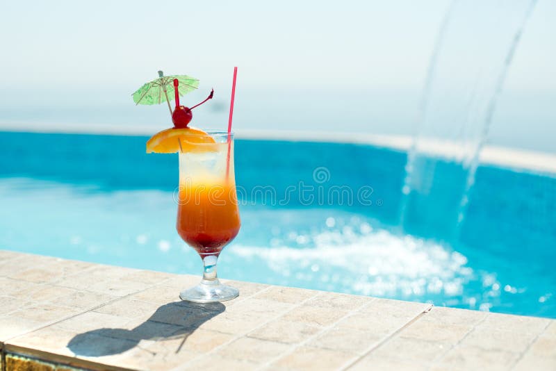 Cocktail in the Swimming Pool Stock Photo - Image of berry, island ...