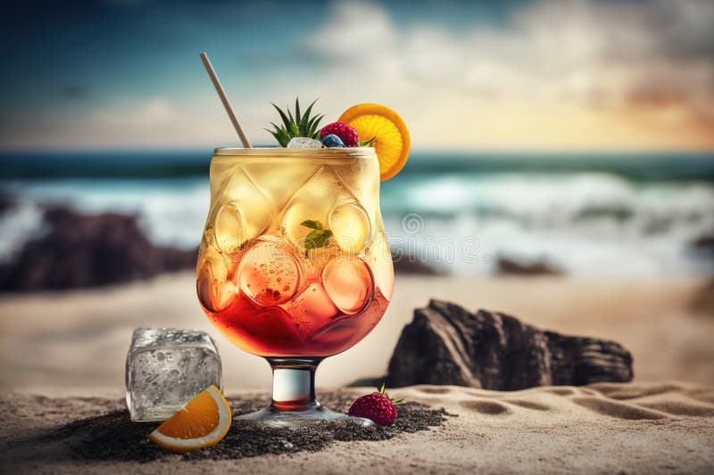Cocktail on the Table by the Ocean Stock Illustration - Illustration of ...