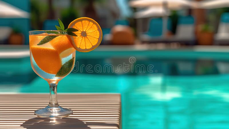 Cocktail on the Terrace beside a Pool. Generative Ai Stock Illustration ...