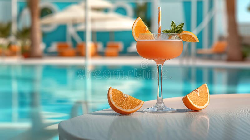 Cocktail on the Terrace beside a Pool. Generative Ai Stock Illustration ...