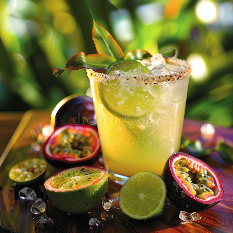 A Cocktail with Tropical Ingredients. Guava, Passion Fruit Stock ...