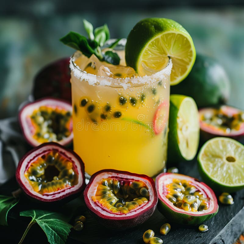 A Cocktail with Tropical Ingredients. Guava, Passion Fruit Stock ...