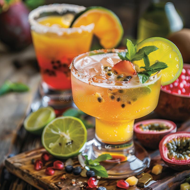 A Cocktail with Tropical Ingredients. Guava, Passion Fruit Stock ...