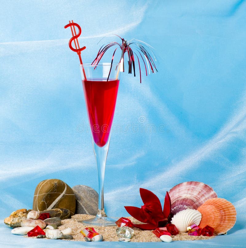 Cocktail with Tropical Shells and Stones Stock Photo - Image of ...