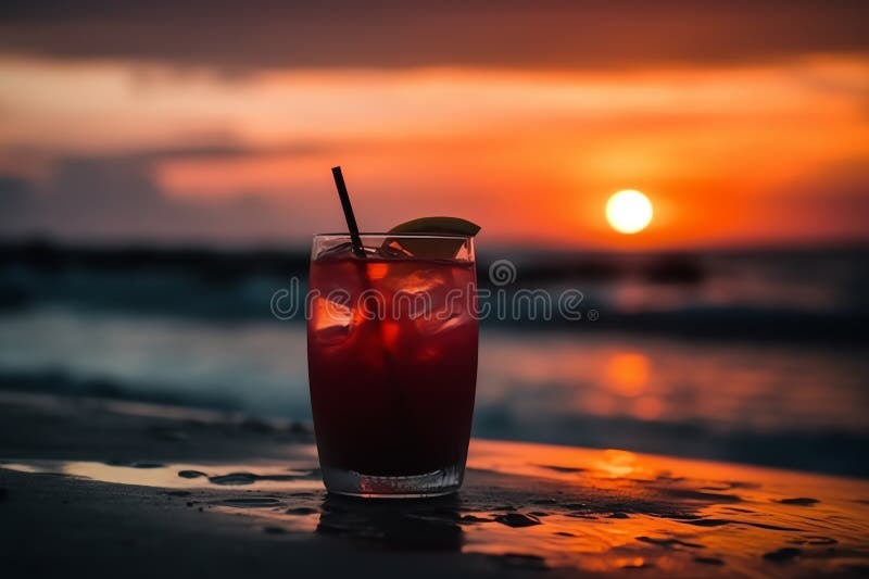 Cocktail on Tropical Sunset Beach Abstract Background, Drink and Summer ...