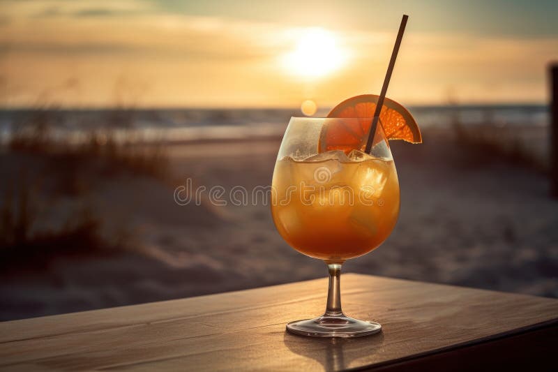 Cocktail on Tropical Sunset Beach Background. Drink and Summer Concept ...