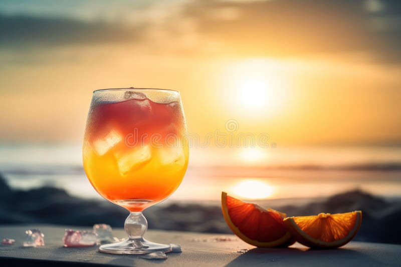 Cocktail on Tropical Sunset Beach Background. Drink and Summer Concept ...