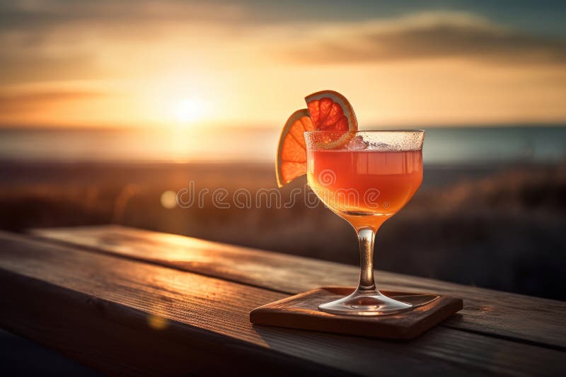 Cocktail on Tropical Sunset Beach Background. Drink and Summer Concept ...