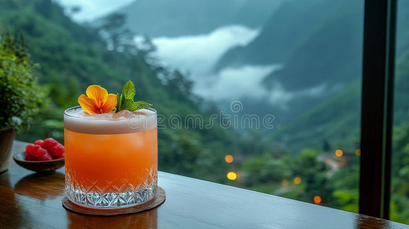 Cocktail with a View.Mountain Retreat Stock Illustration - Illustration ...