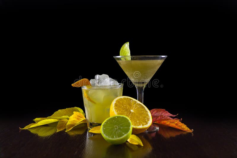 Cocktails In Autumn Style On A Black Background. Stock Image - Image of ...