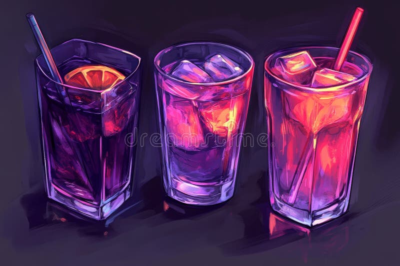Cocktails at the Bar, Featuring Vibrant Neon Cocktails and Glassware ...