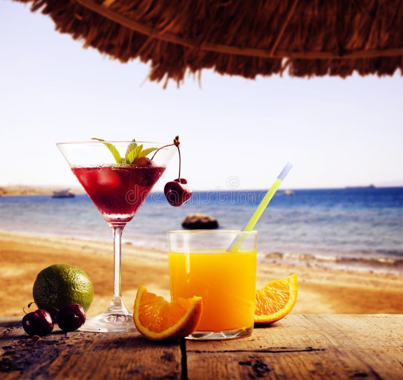 Alcoholic Cocktails with Fruit on the Beach Stock Photo - Image of lime ...