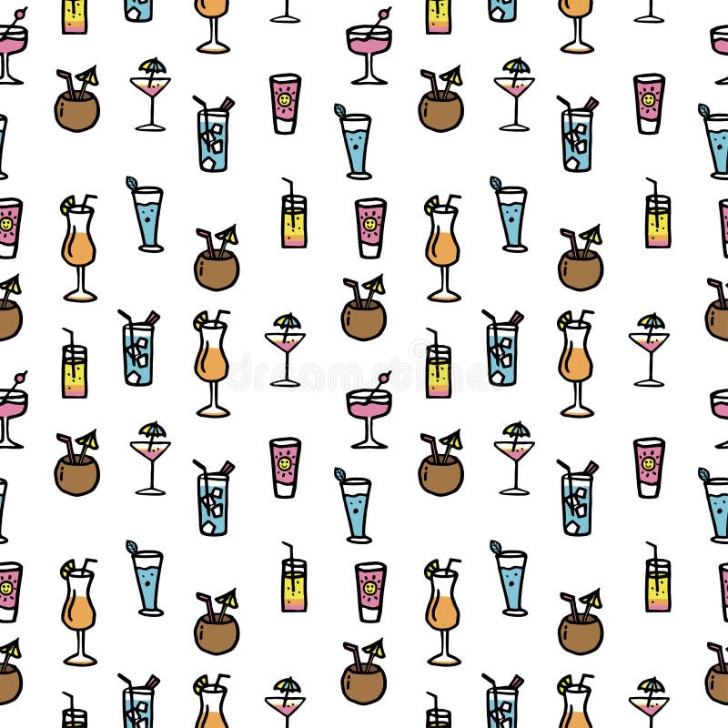 Cocktails Doodle Set. Vector Illustration Stock Vector - Illustration ...