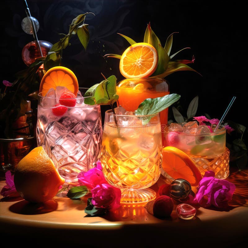 Cocktails Drinks on Bar Generative AI Technology. Stock Illustration ...